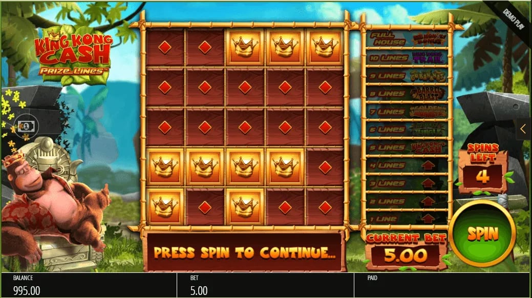 Slot King Kong Cash Prize Lines Play Free Games Online without ...